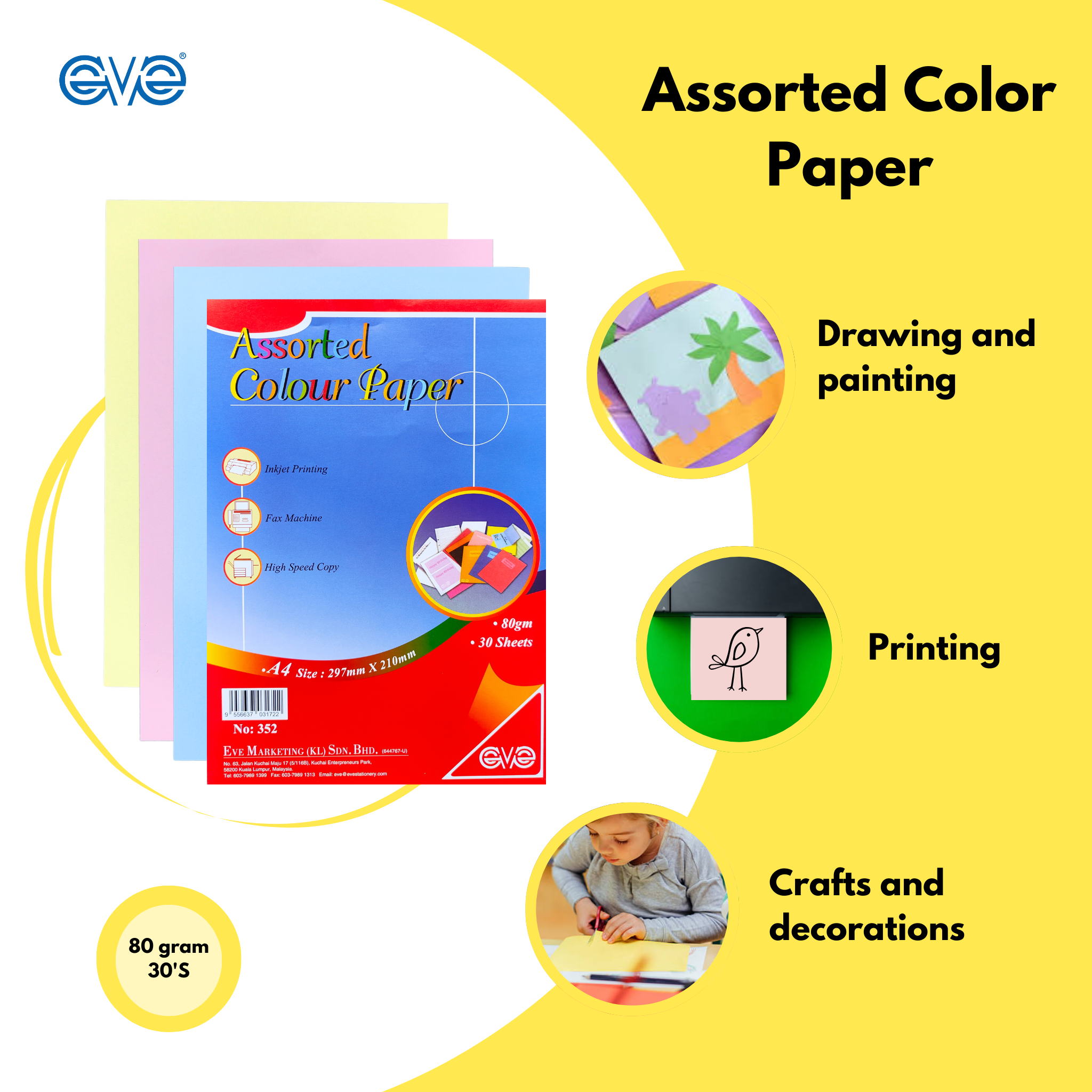 Eve Marketing - Assorted Colour Paper (30's /80g)