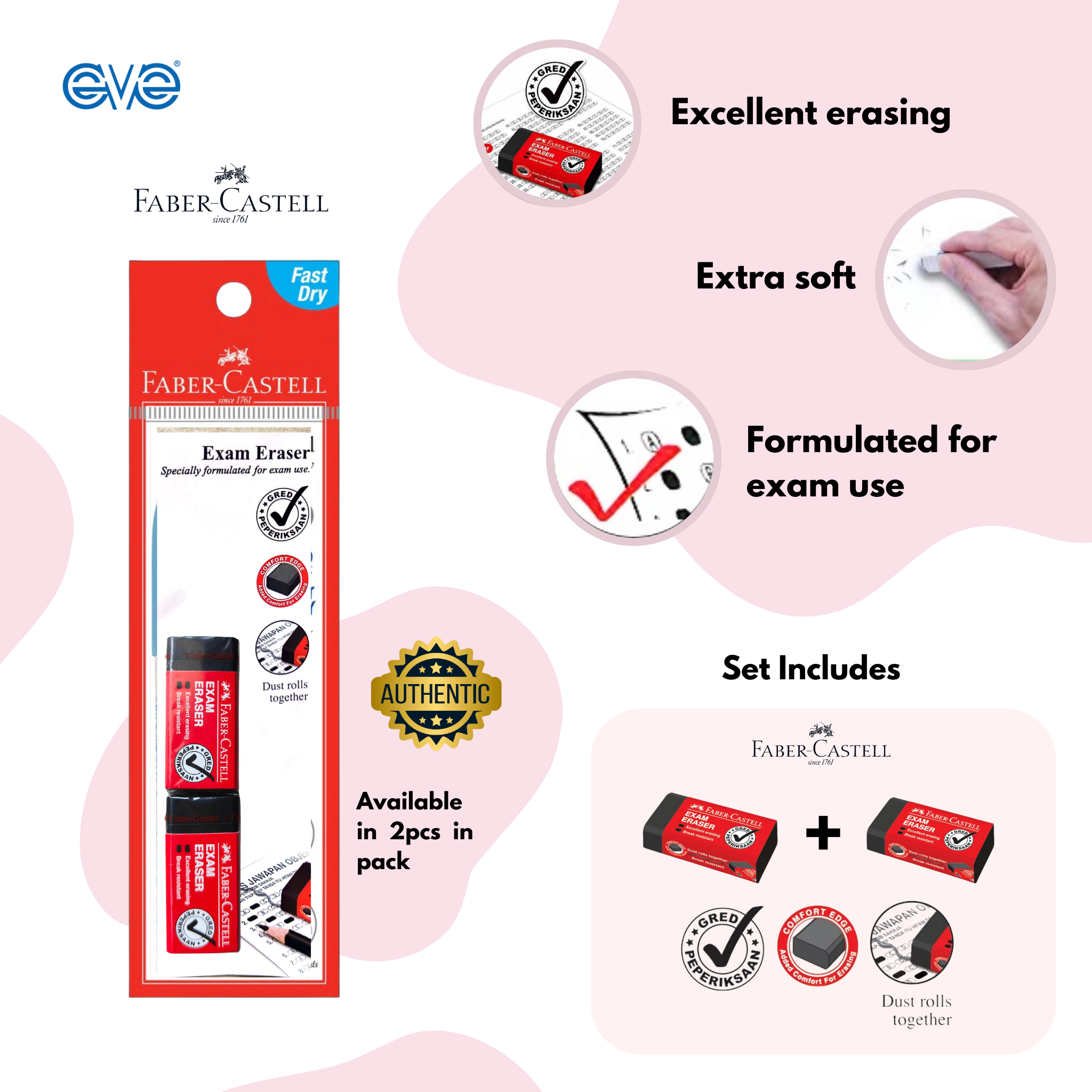 Eve Marketing - Faber Castell Exam Eraser 2's